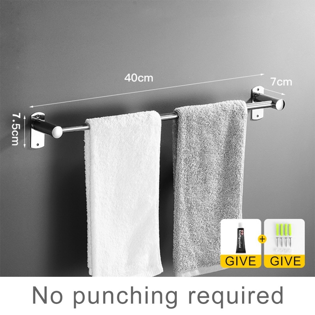 L40/50/60CM Stainless Steel Wall Mounted Single Rail Pole Towel Rack ...