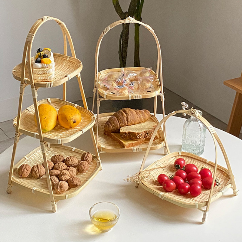 1/2/3 Layer Bamboo Woven Tea Cake Tray Small Basket Tea Ceremony ...