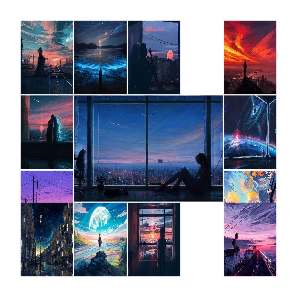 Poster Senja Anime Pemandangan Bandar - Cetakan Dekorasi Dinding ...