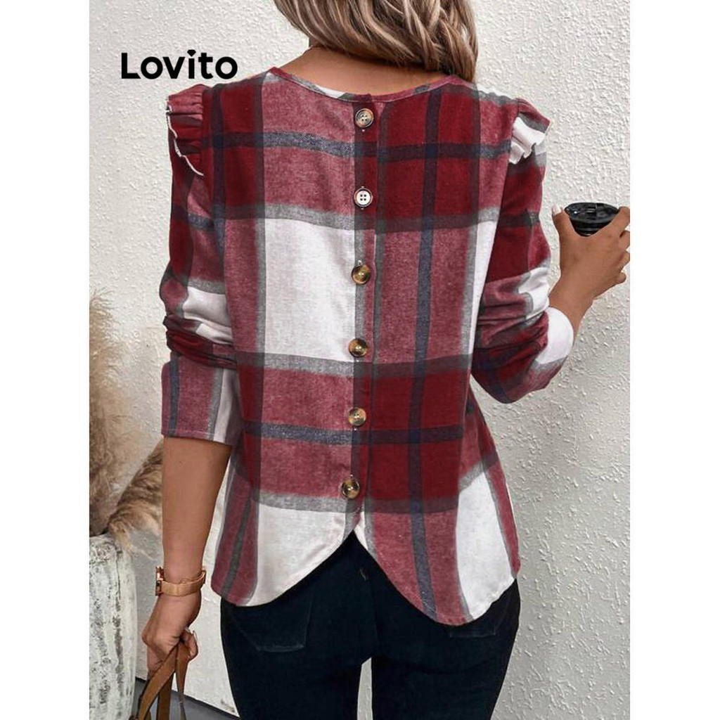 Lovito Casual Plaid Colorblock Button Blouse for Women LNL61073 Lovito ...