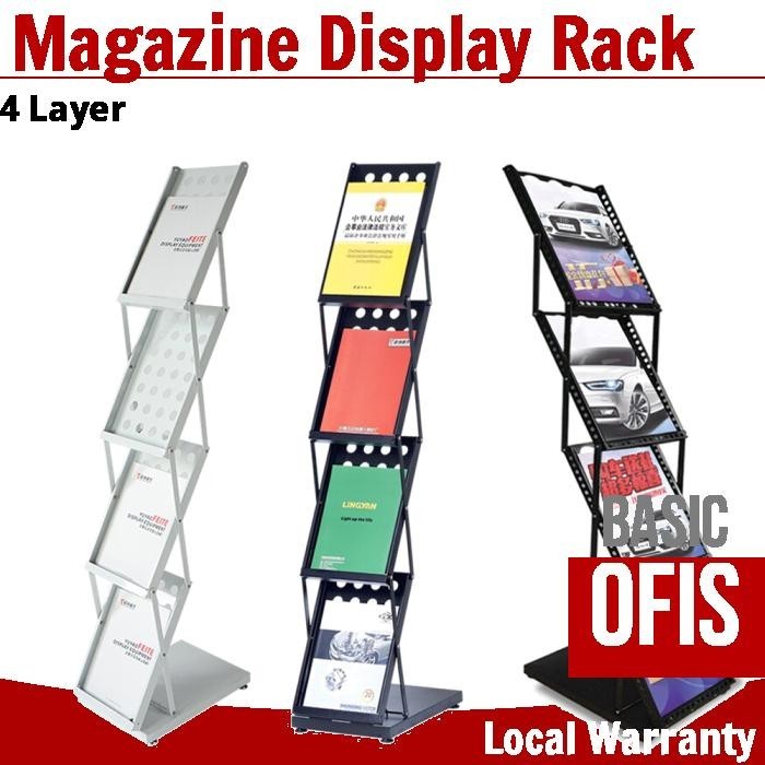 Foldable Metal 4 Layer Magazine Brochure Newspaper Display Stand Rack ...