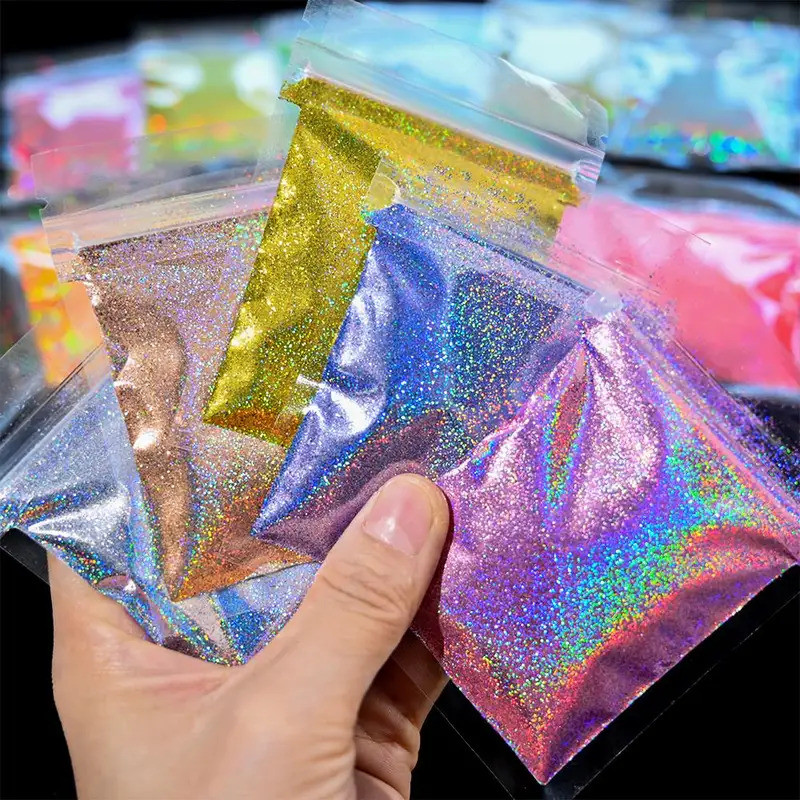 5G Holographic Gold Silver Nail Art Glitter Powder Sparkly Laser Chrome ...