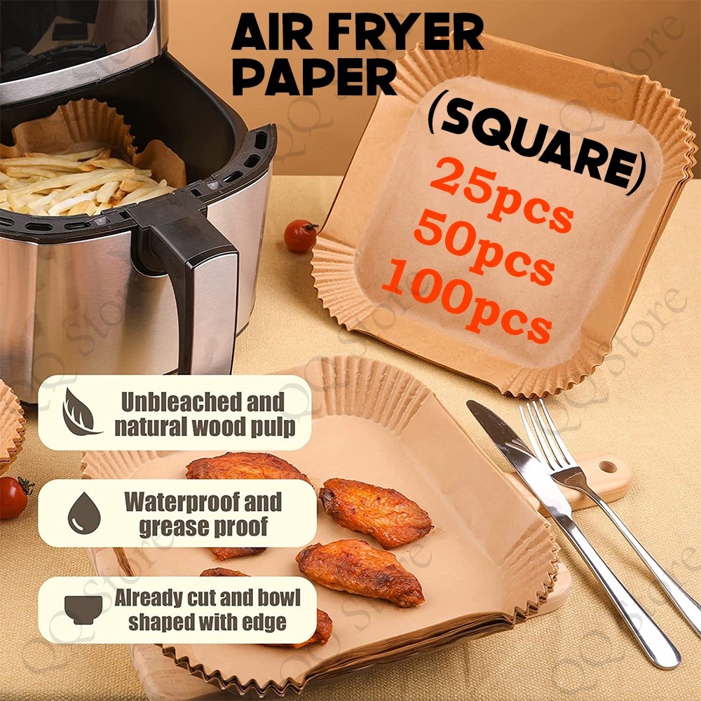 100 50pc 24cm 20cm Square Air Fryer Disposable Baking Papers Non-Stick ...