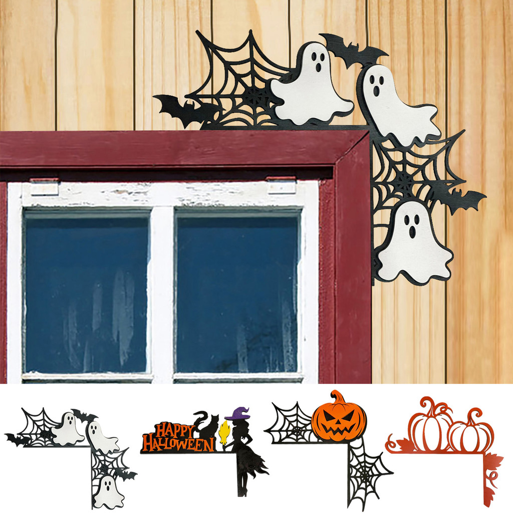 FL-Halloween Door Frame Decoration Rustic Wooden Pumpkin Ghost Witch ...