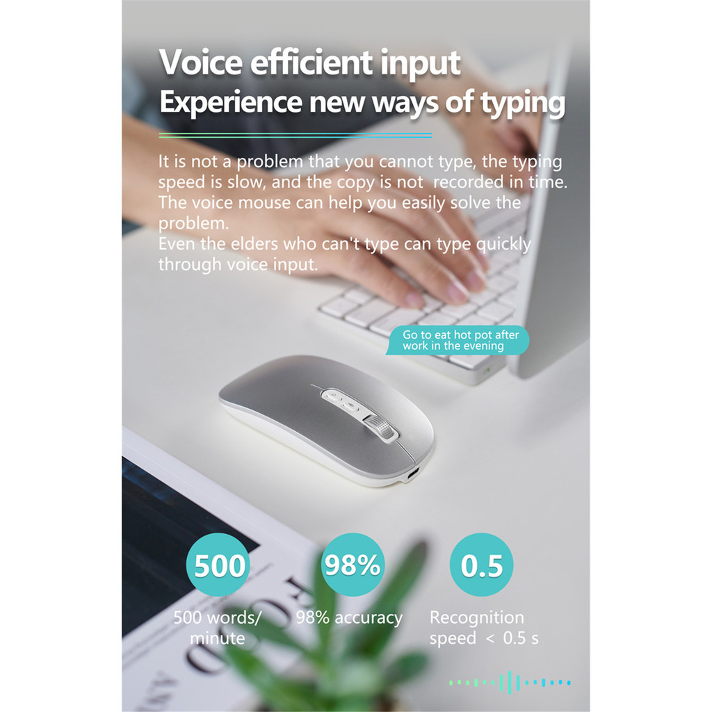 AI Smart Voice Mouse Speech to Text Mouse Rechargeable 2.4G Wireless ...