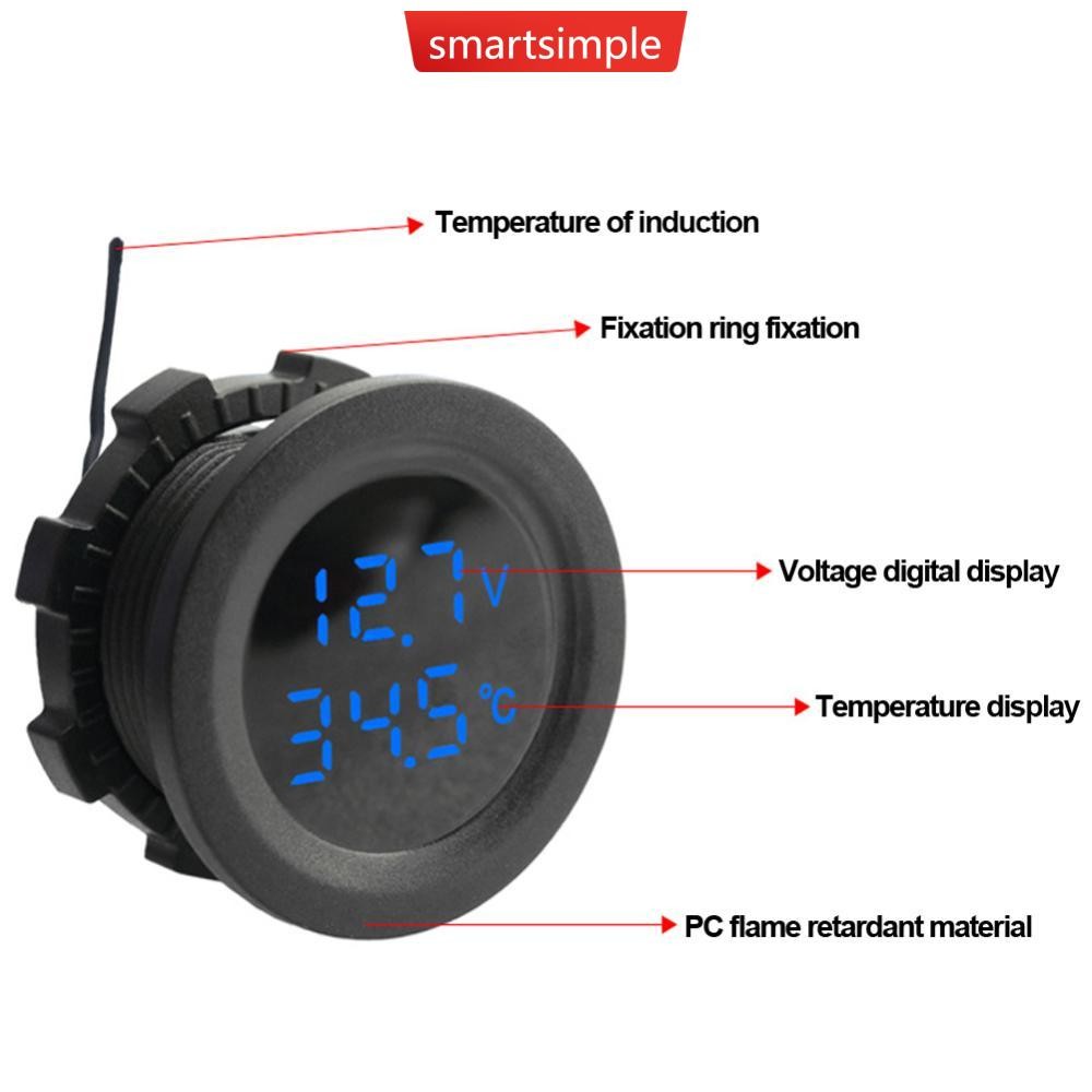 SMARTSIMPLE Car Digital Temperature Voltmeter Auto Voltage Test Display ...