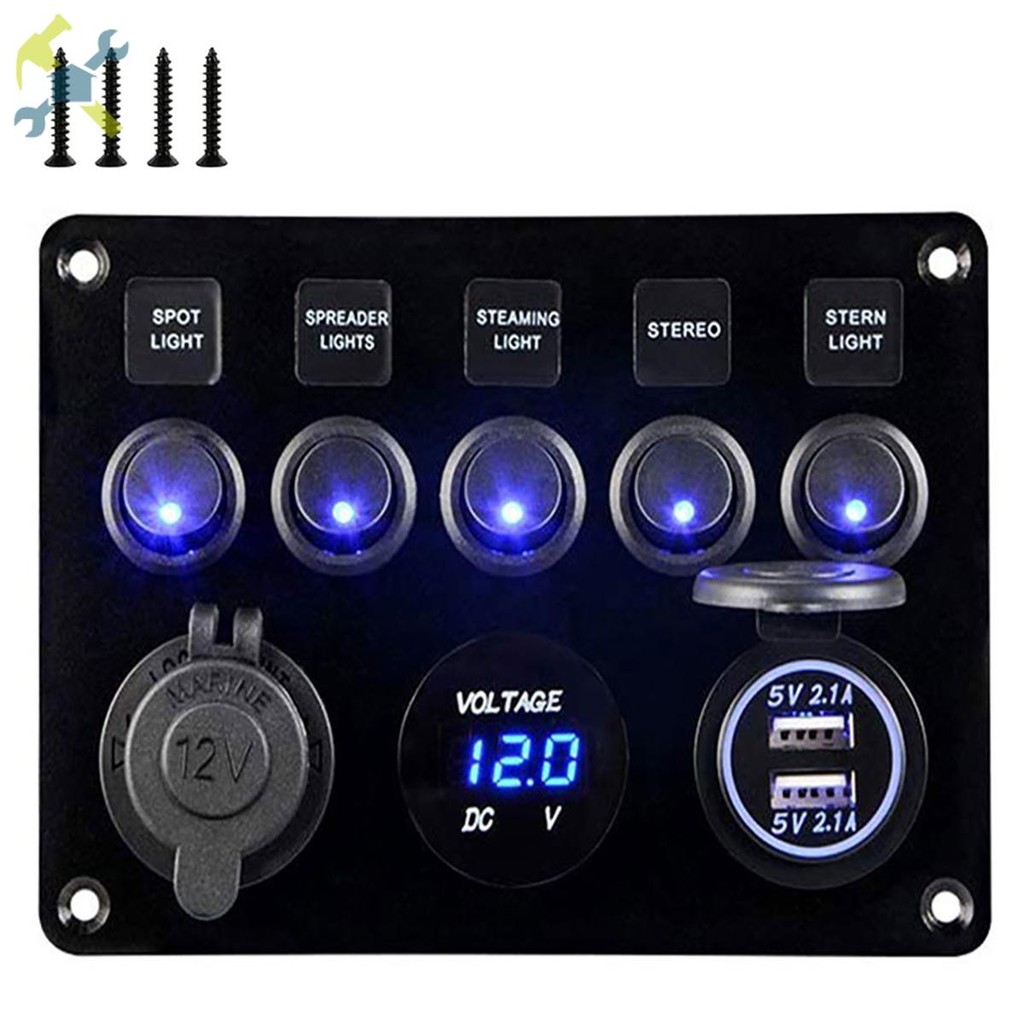 5 Gang Rocker Switch Panel Waterproof Marine Ignition Switch Panel 12V ...