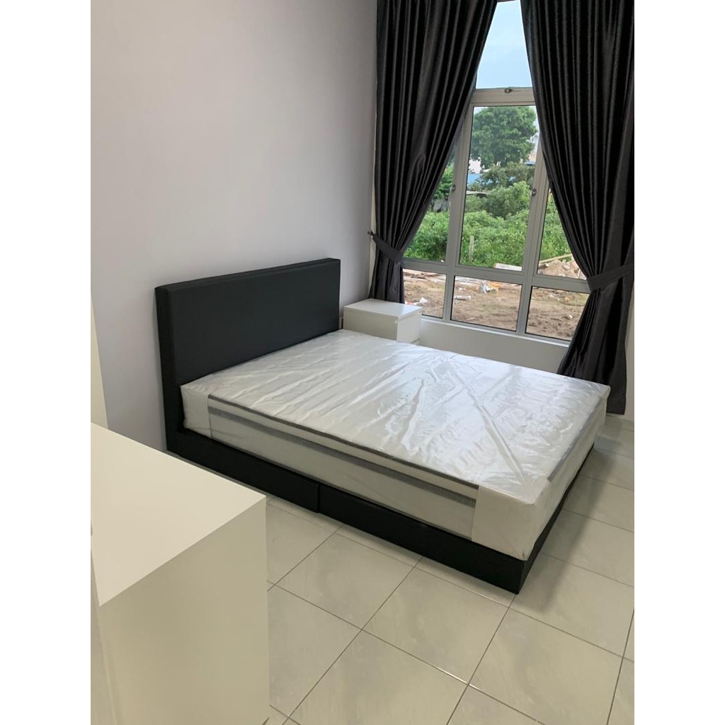 🔥𝙎𝙏𝑶𝑲 𝙏𝑬𝑹𝑺𝑬𝑫𝑰𝑨🔥Katil Hitam PVC Kulit Katil Single Super Single Queen ...