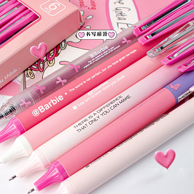 6pcs Lip Glaze Pink Gel Pen Set Student Simple 0.5mm Quick Drying Ink ...