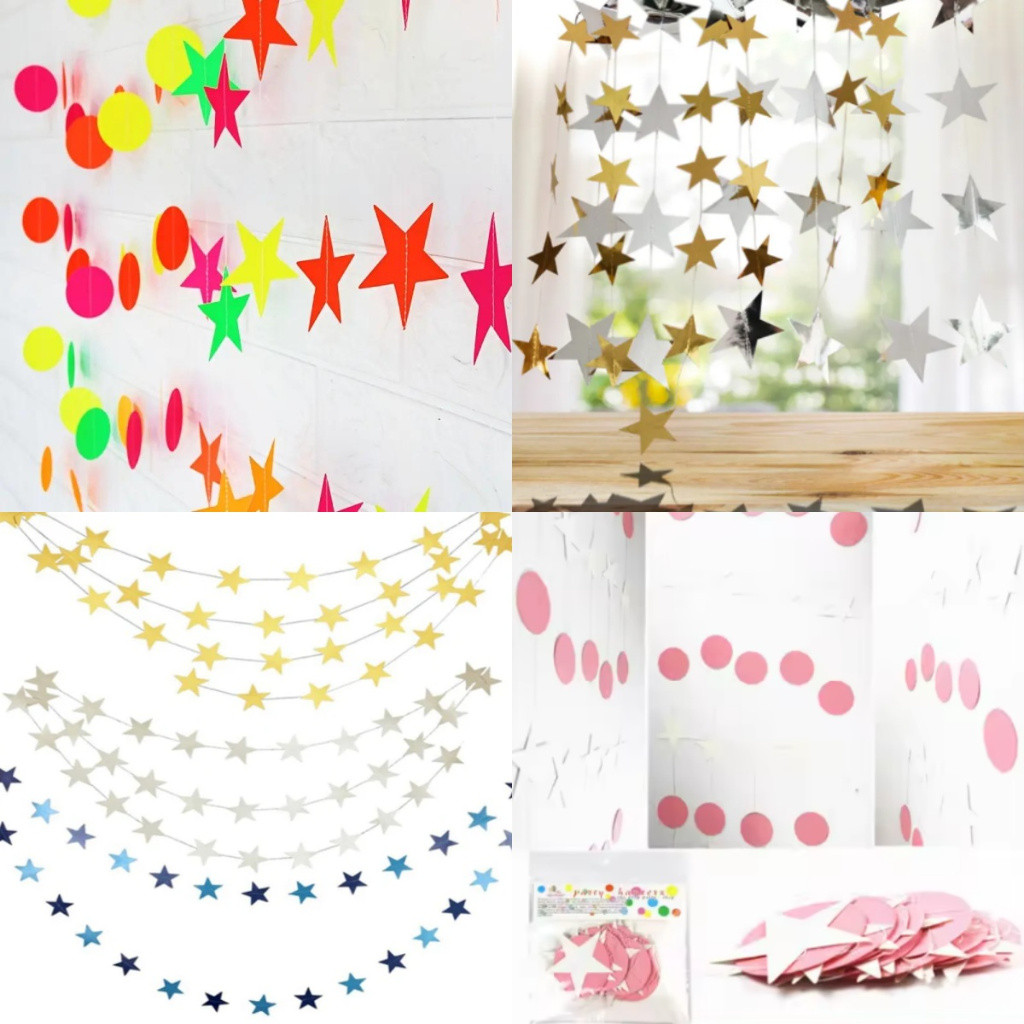 AGM DIY Party Wall Decoration 4 Meter Star Dot Round Banner Bunting ...