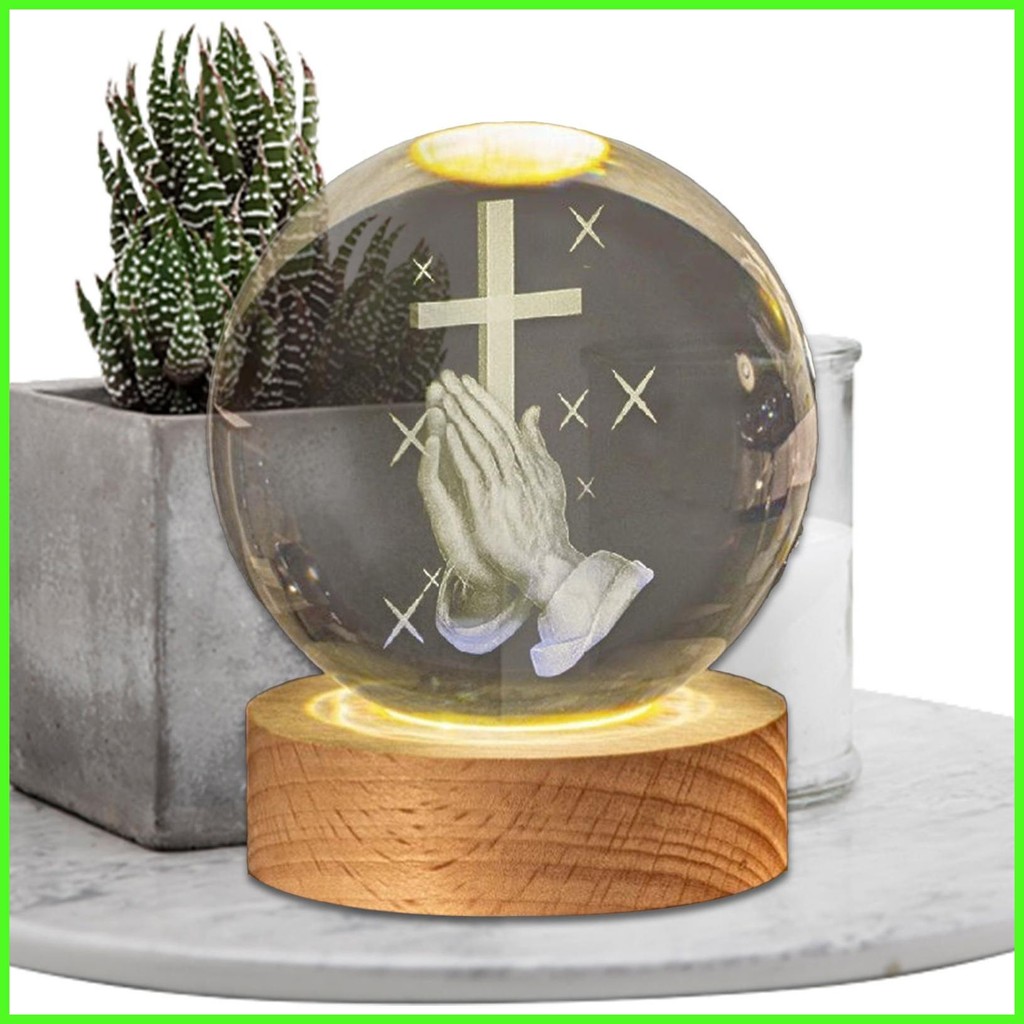 Crystal Ball Light Crystal Sphere with LED Light Wooden Base Desktop ...