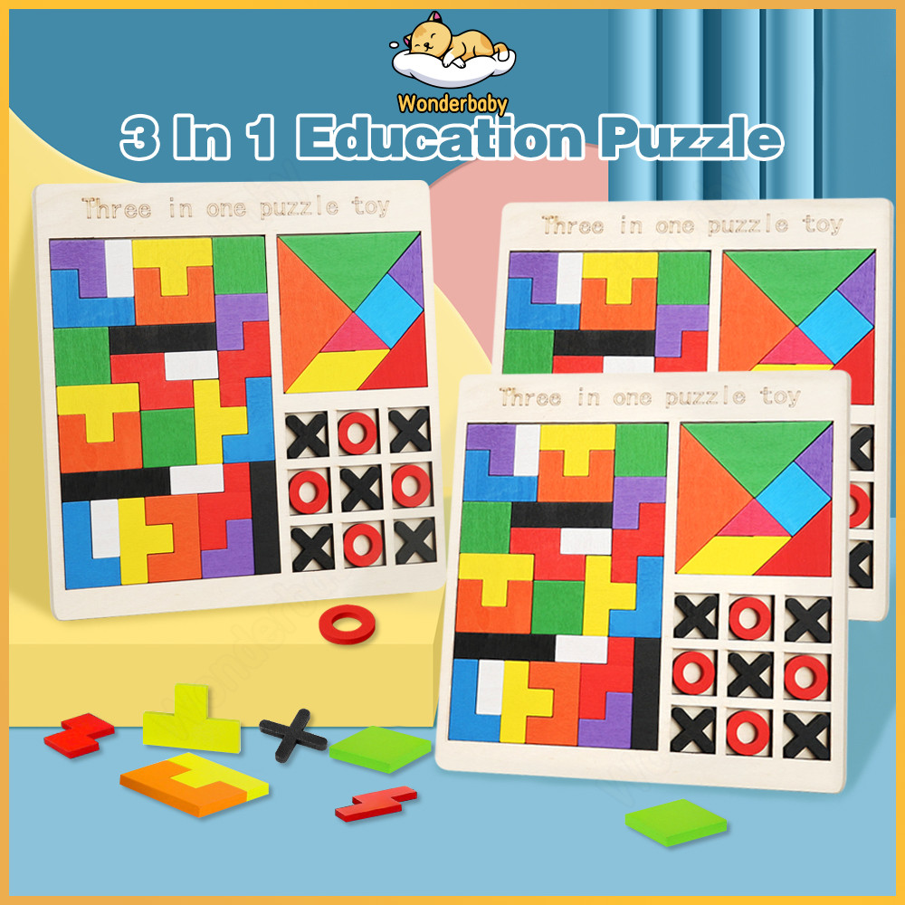 Wonderbaby 3in1 Wooden Russian Block Puzzle Tangram Puzzle XO Table ...
