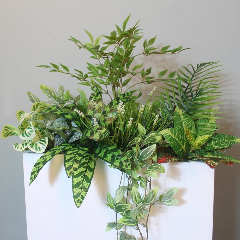 Faux Plants Outdoor 14 in 1 Set Fake Bushes UV Resistant Green Boxwood ...