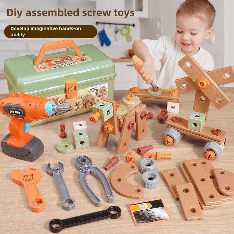 Children's DIY puzzle toy repair toolbox simulation assembly ...