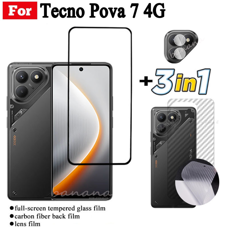 3 IN 1 Tecno Pova 7 4G Tempered Glass Film For Tecno Pova 7 Pro Pova 7 ...