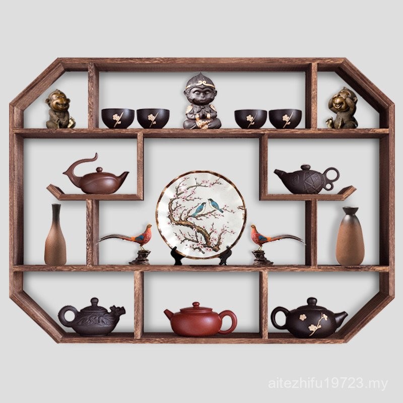 Tea Rack Shelf Wall-Mounted Tea Set Teapot Rack Swing Rack Solid Wood ...