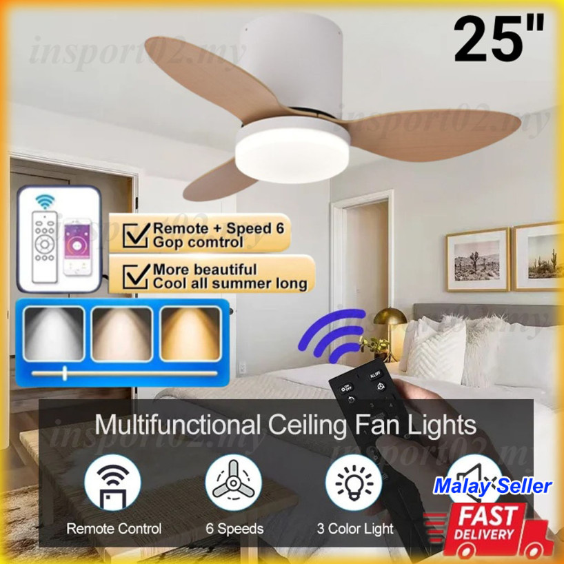 25'' Ceiling Fan with Light Remote Control+APP-Controlled Kipas Siling ...