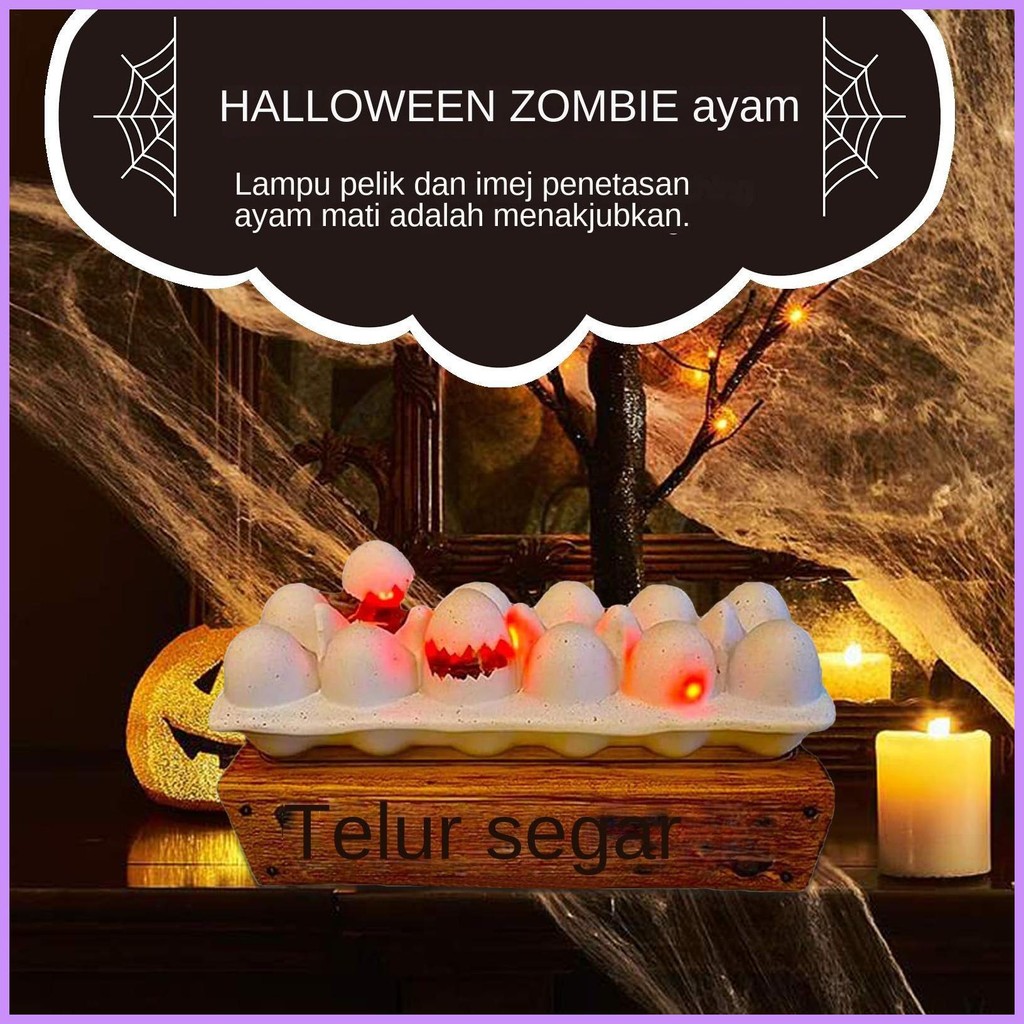 Halloween Deviled Egg Tray Light Up Zombie Chick Centerpiece Rustic LED ...