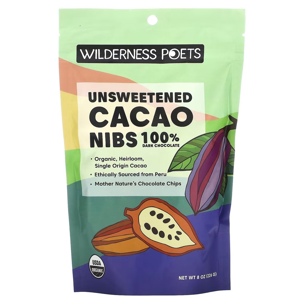 Wilderness Poets, Organic Unsweetened Cacao Nibs, Dark Chocolate, 8 oz ...