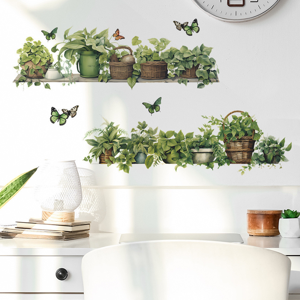 New Creative Beautification Wall Stickers/Painted Green Plants Potted ...