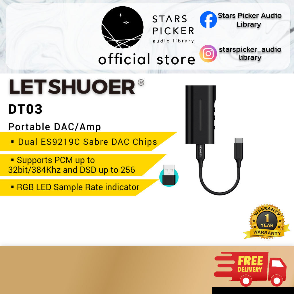 Letshuoer DT03 Dongle Dac Amp Portable Dac ES9219C with Dual Headphone Output 3.5mm and 4.4mm ...
