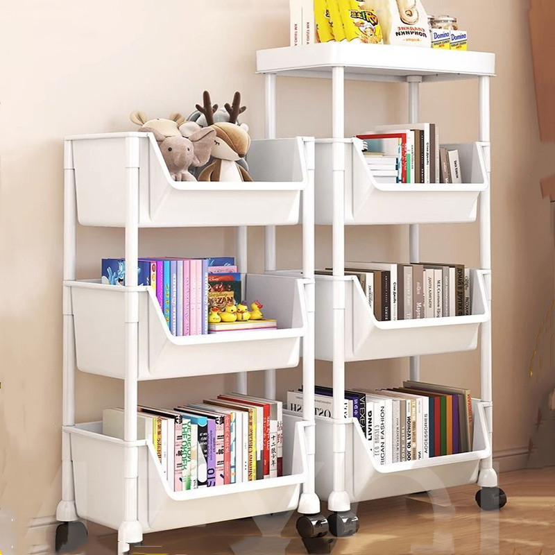 3/4/5 Tier Storage Rack With Wheels Trolley Cart Movable Book Shelf ...