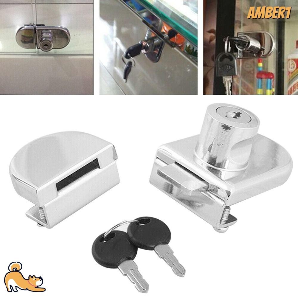 AMBER1 Glass Door Lock Home Office Double Open Sliding Stainless Steel ...