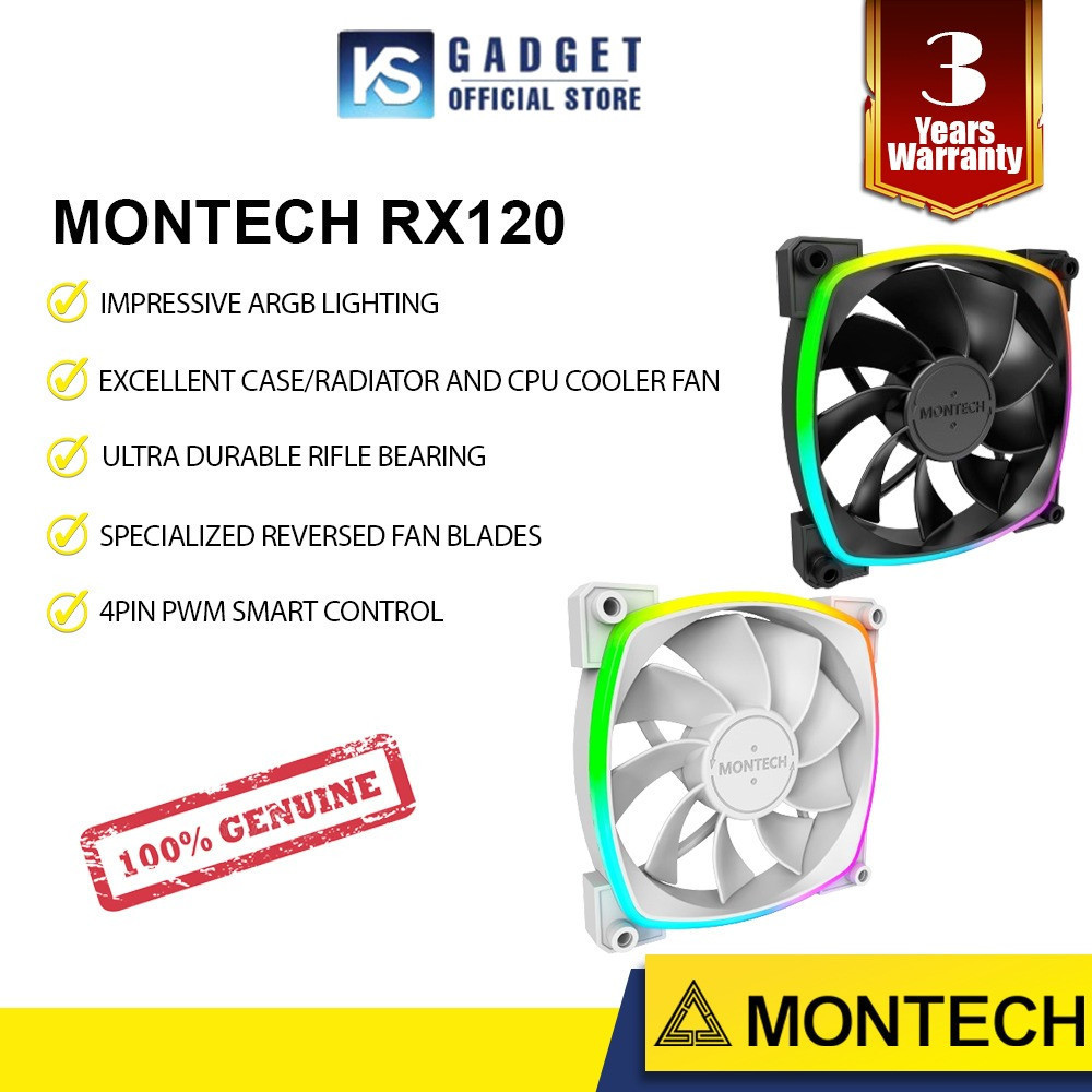 Montech RX120 / RX140 Reversed PWM ARGB Casing Fan - Black / White ...
