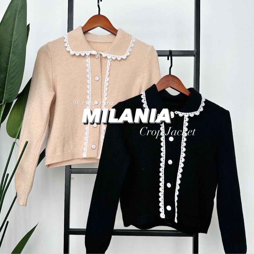 MILANIA JACKET ( CROP , LACE & FULLY BUTTON ) - BASIC KNIT | Shopee ...