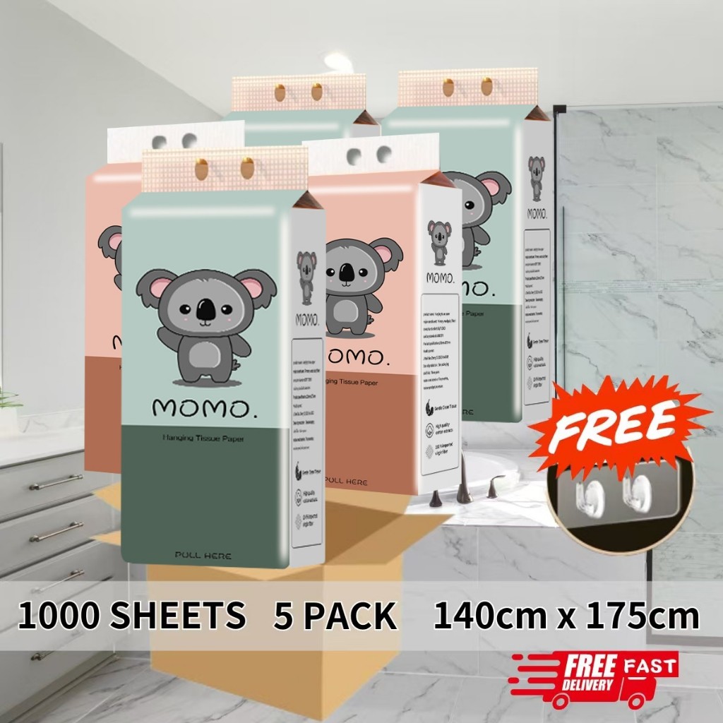 [5PACK 1CTN] MOMO BEAR AIR-cushion Tissue 5-Ply 1000SHEETS 140CMx175CM ...