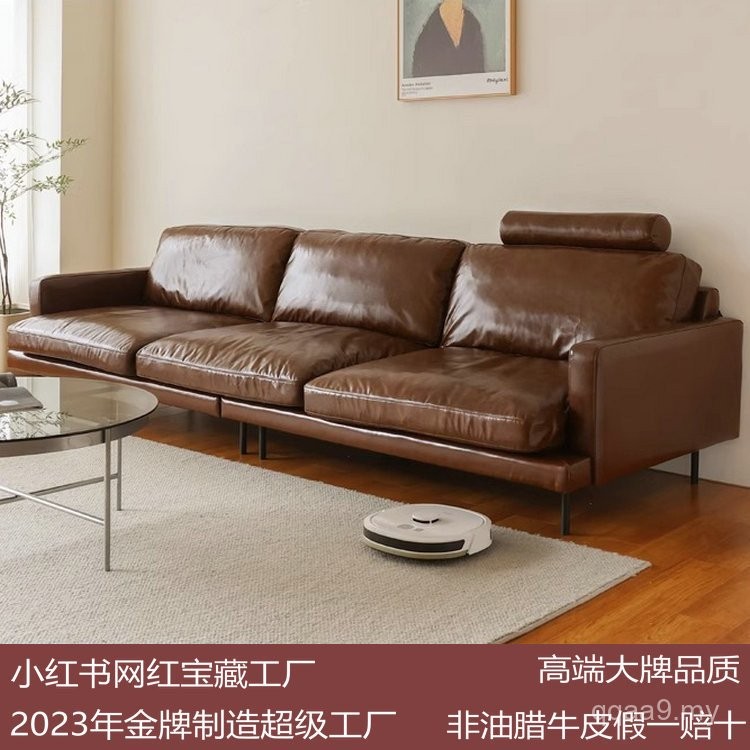 Sofa kulit minimalis Itali, kulit lapisan pertama, Foshan, ruang tamu ...