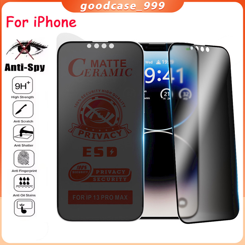 Matte Ceramic Privacy Screen Protector for iPhone 16 15 11 12 13 14 Pro ...