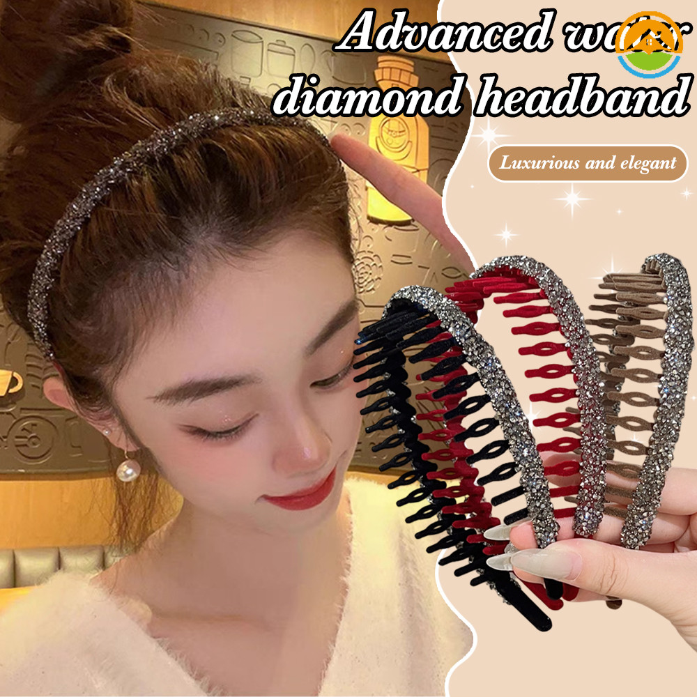 Simple Rhinestone Headband Retro Artificial Diamond Flocking Shiny ...