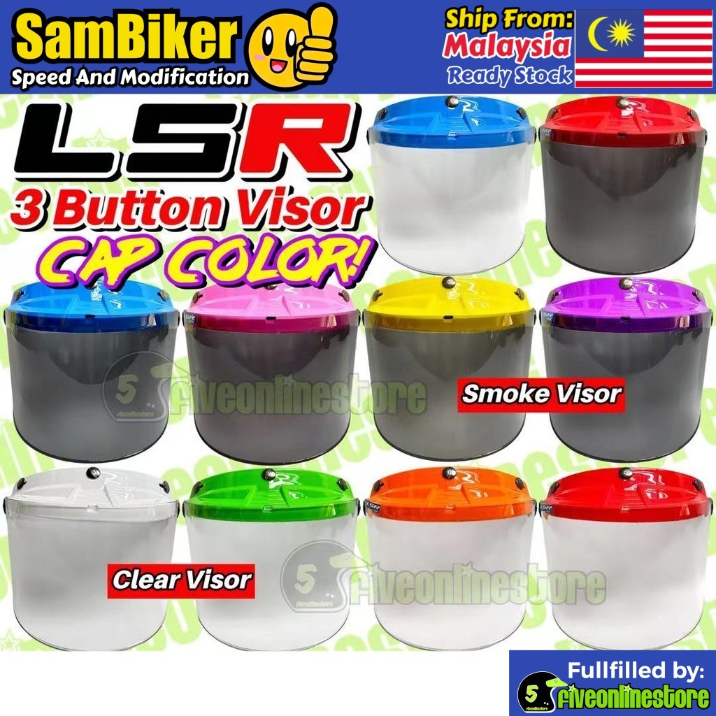 LSR Visor 3 Button Cap Color Clear / Smoke Fully Cover Visor MHR MS88 ...