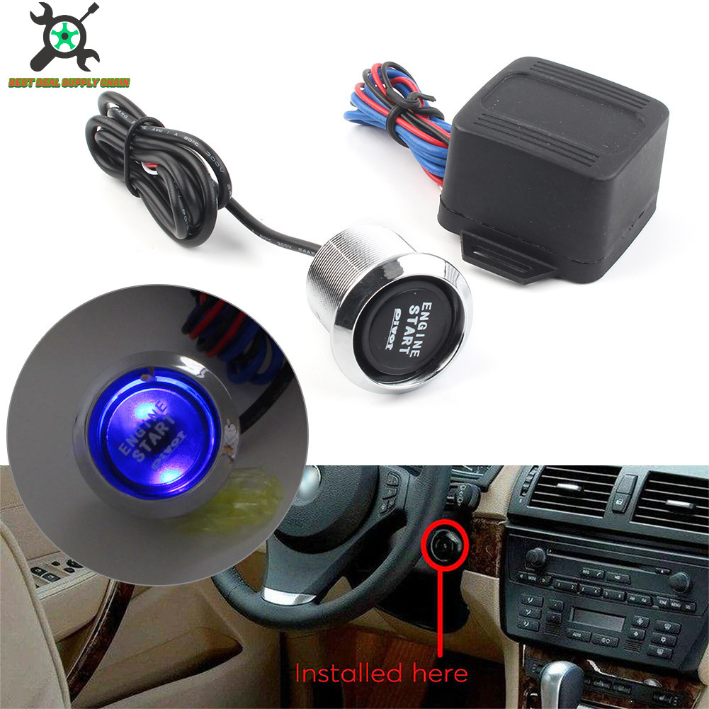 Car Engine Start Push Button Switch Ignition Starter Kit Blue LED Light ...
