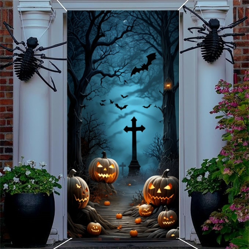 Halloween Door Decorations Horror Moon Night Dead Tree Scary Pumpkins ...