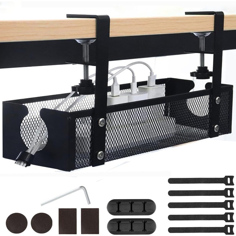 Cable Management Box Under Desk Home Office No Drill Wire Organizer ...
