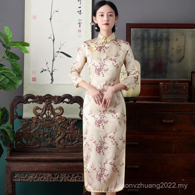 Cheongsam dress woman long sleeve plus size retro Chinese traditional ...