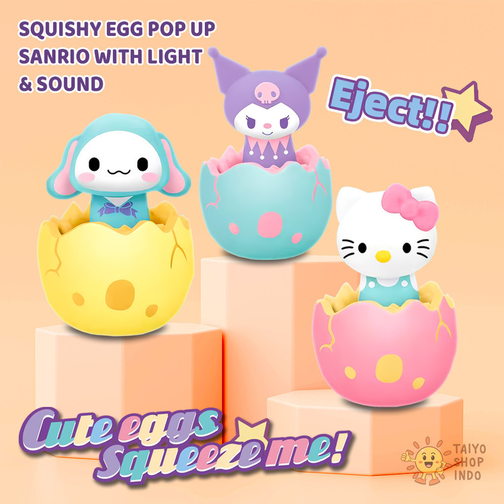 Taiyo Squishy Egg Pop Up Sanrio With Light And Sound Squezze Soft ...