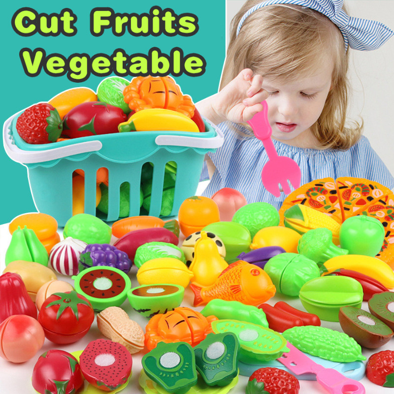 Fruits Cutting Toy Kitchen Cutting Fruits Vegetables Set with Basket ...