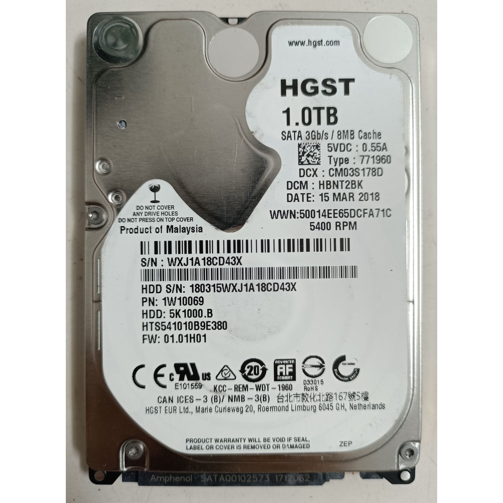 (No Return & Refund) HTS541010B9E380 (2.5") HGST SATA / Board : 771960 ...