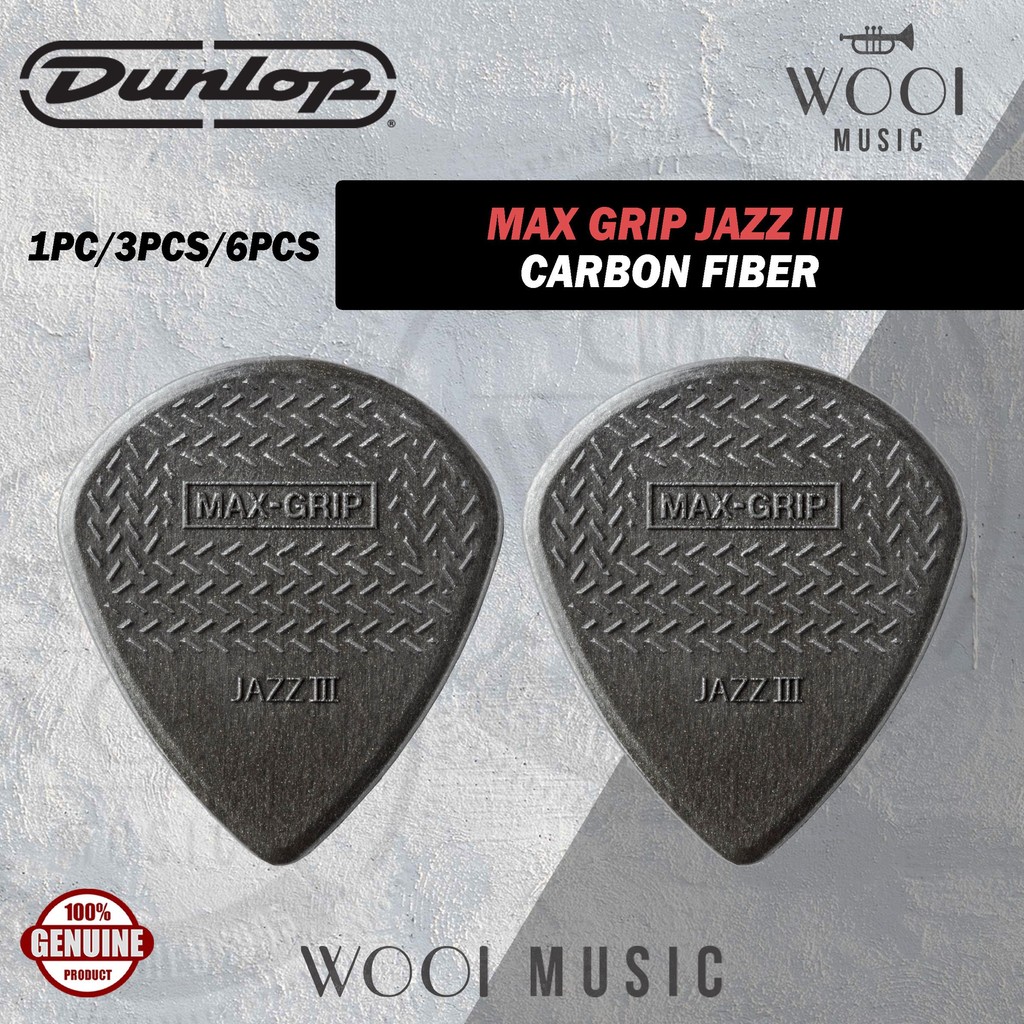 Jim Dunlop 471P3C Max Grip Jazz III Carbon Fiber Guitar Pick - 1.38mm ...