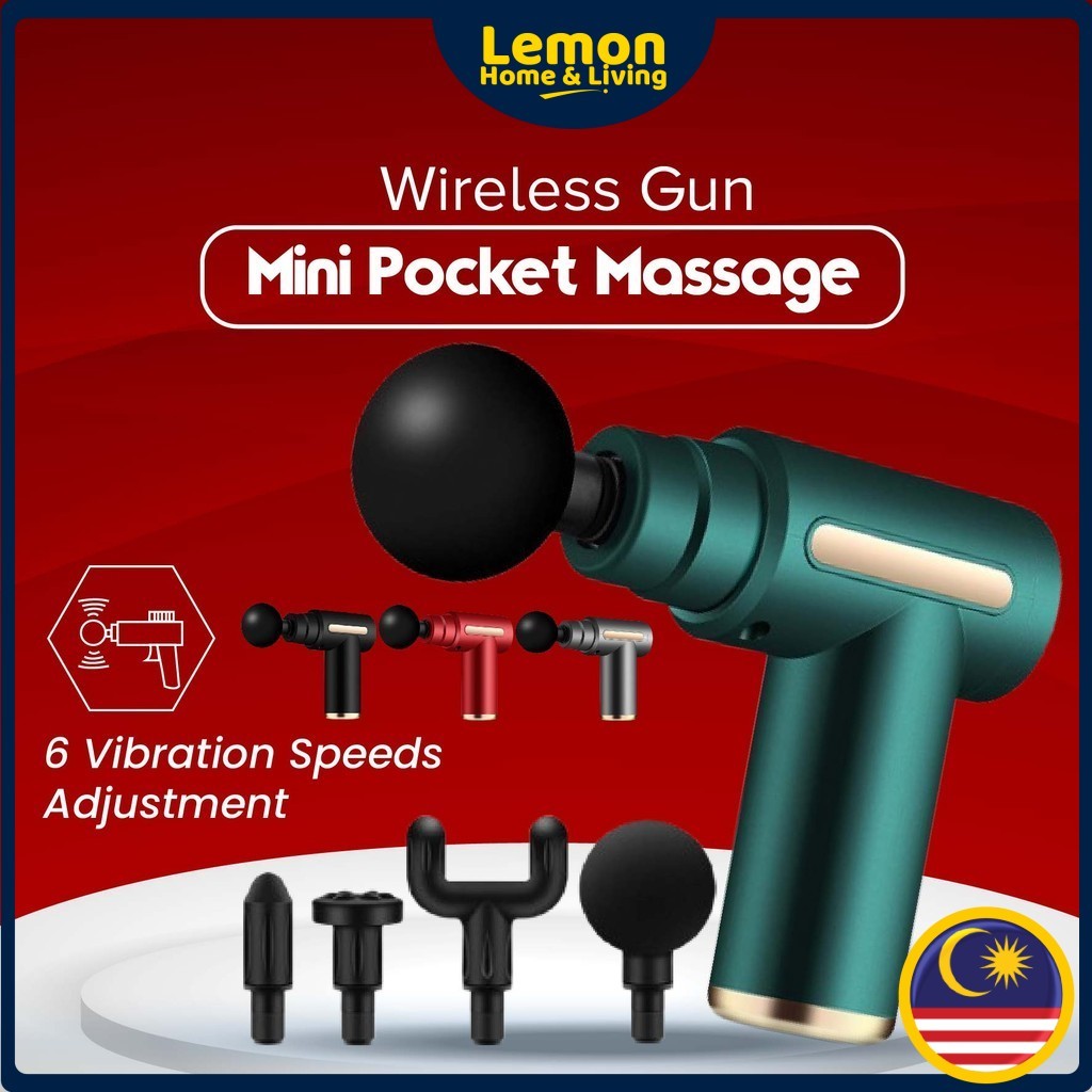 🍋 6 Speed Mini Wireless Massage Gun with 4 Heads Portable Pocket ...