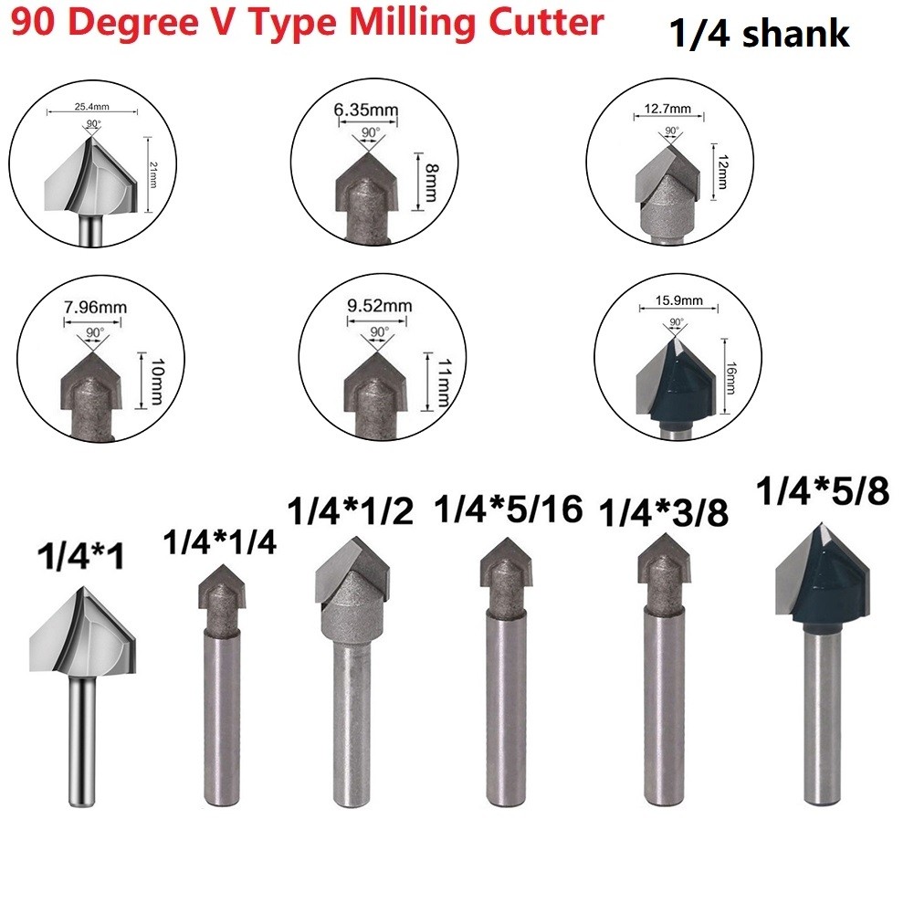 [WELV] 1PC 1/4 Inch Shank 90 Degree V Groove Router Bit Set CNC ...