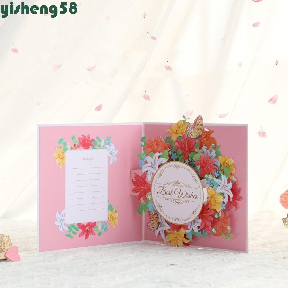 YISHENG Rotating Flower Card, Wishing Foldable 3D Pop Up Greeting Card ...