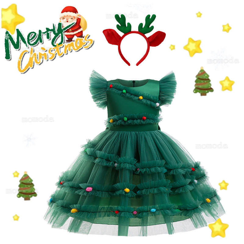 Kids Christmas Dress Flying Sleeve Green Formal Gown for Kids Girls ...