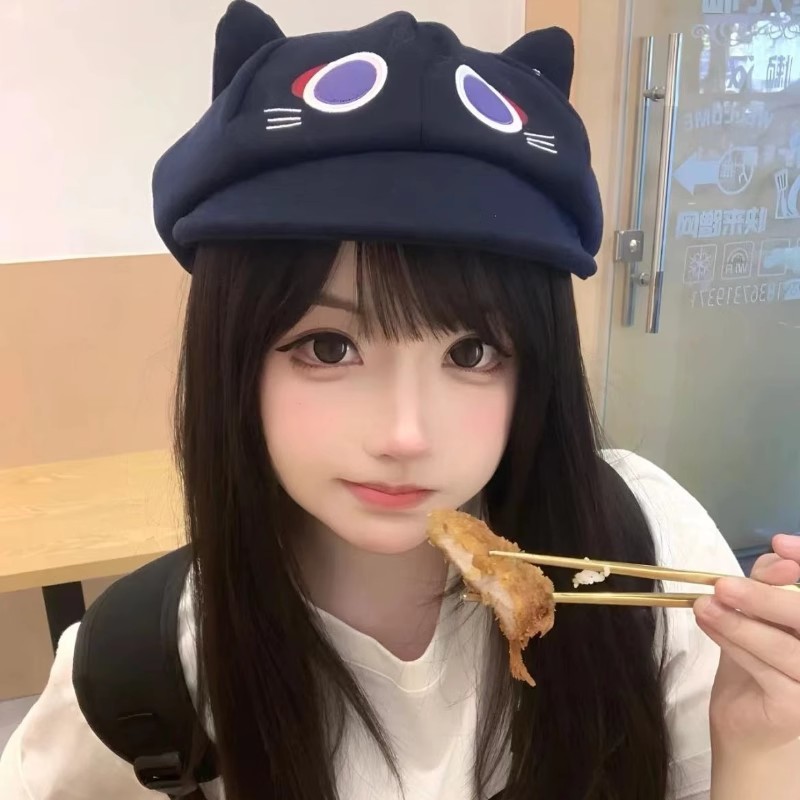 Hobo Hat Octagonal Hat Cute Beret Cat Cat Merchandise Cartoon Anime ...