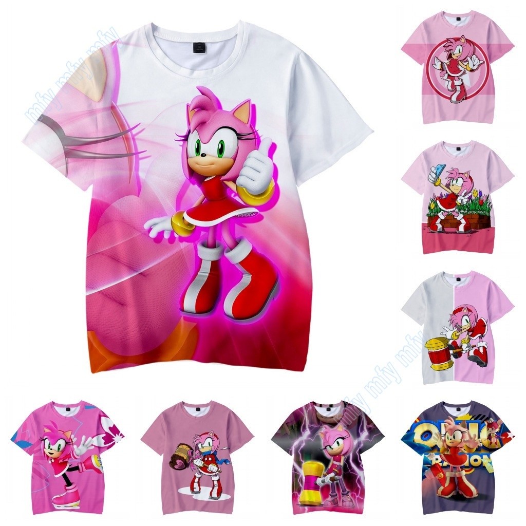 White Pink Girl Sonic & Amy Rose Kids' Casual Short Sleeve T-Shirt ...
