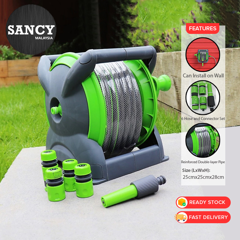 Sancy 20 Meter Garden Hose Reel Set Pipe Car Wash Portable Wall ...