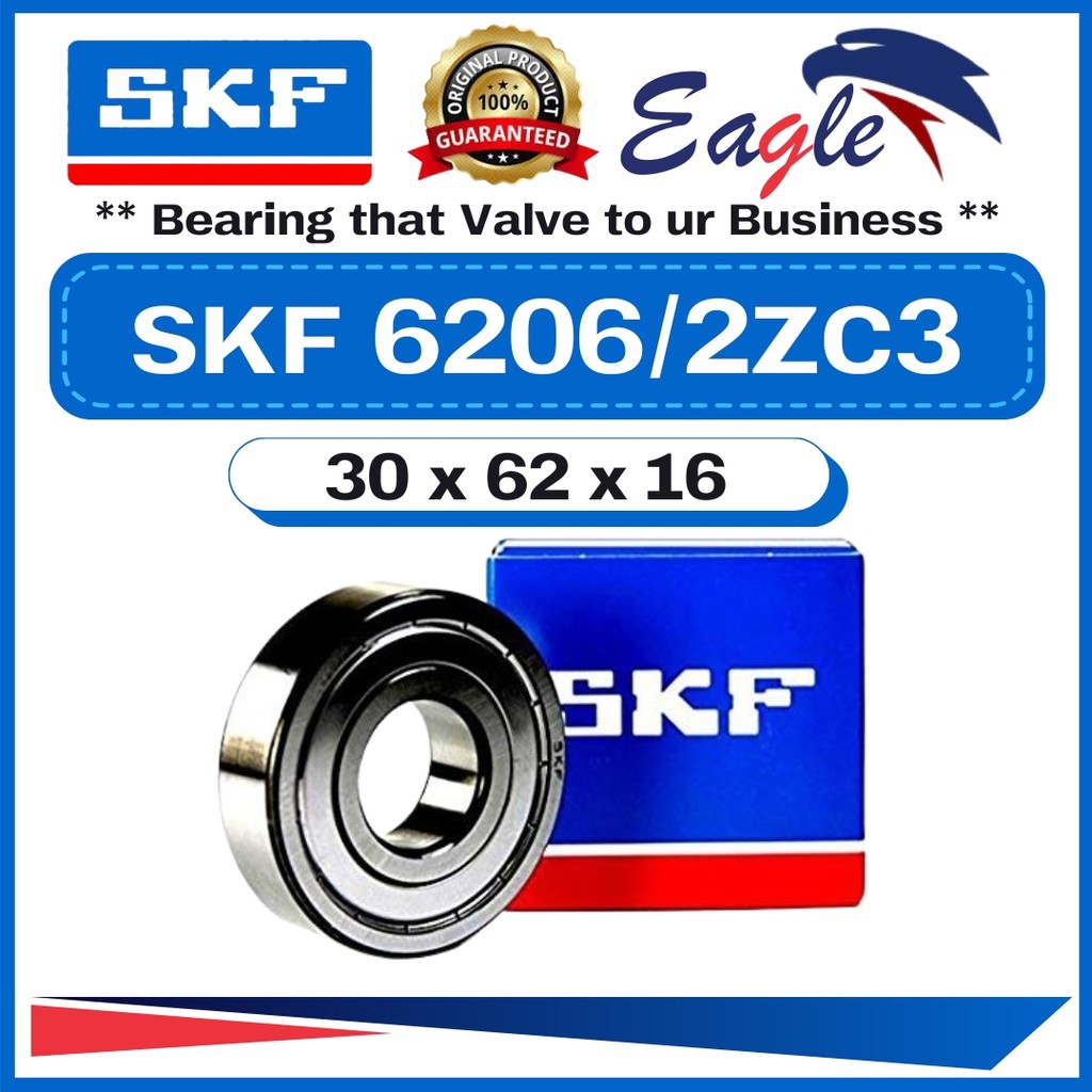 SKF 6206 2Z C3 ( 30 x 62 x 16 ) 100% ORIGINAL Shielded Type Deep Groove Ball Bearings | Shopee ...